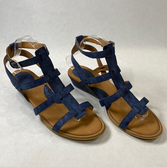 boc | Shoes | Boc Heidi Snakeembossed Sandals Blue | Poshmark